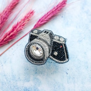 Beaded Camera Brooch Embroidered Photo Camera Pin Photographer Gift ...