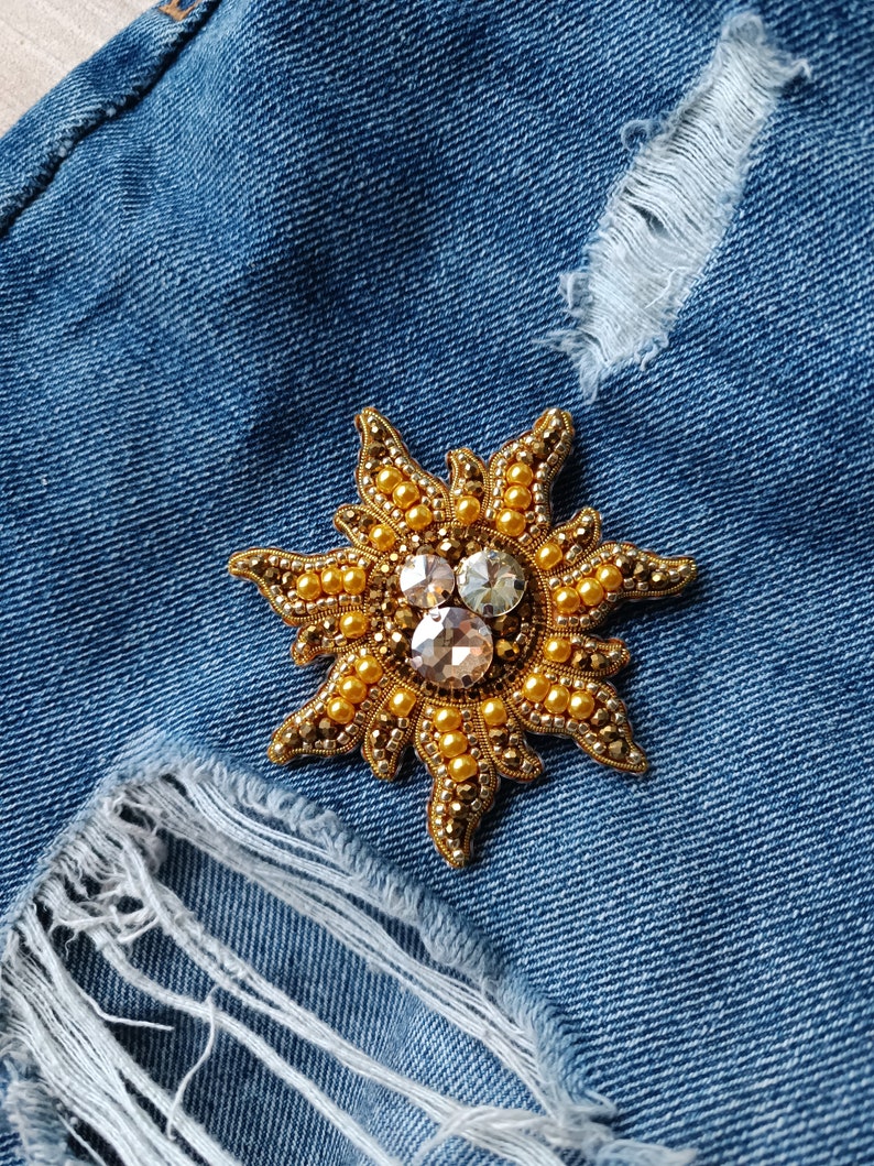 Beaded Sun Brooch Cosmos Jewelry Cosmic Planet Pin Handmade Pin Gift ...