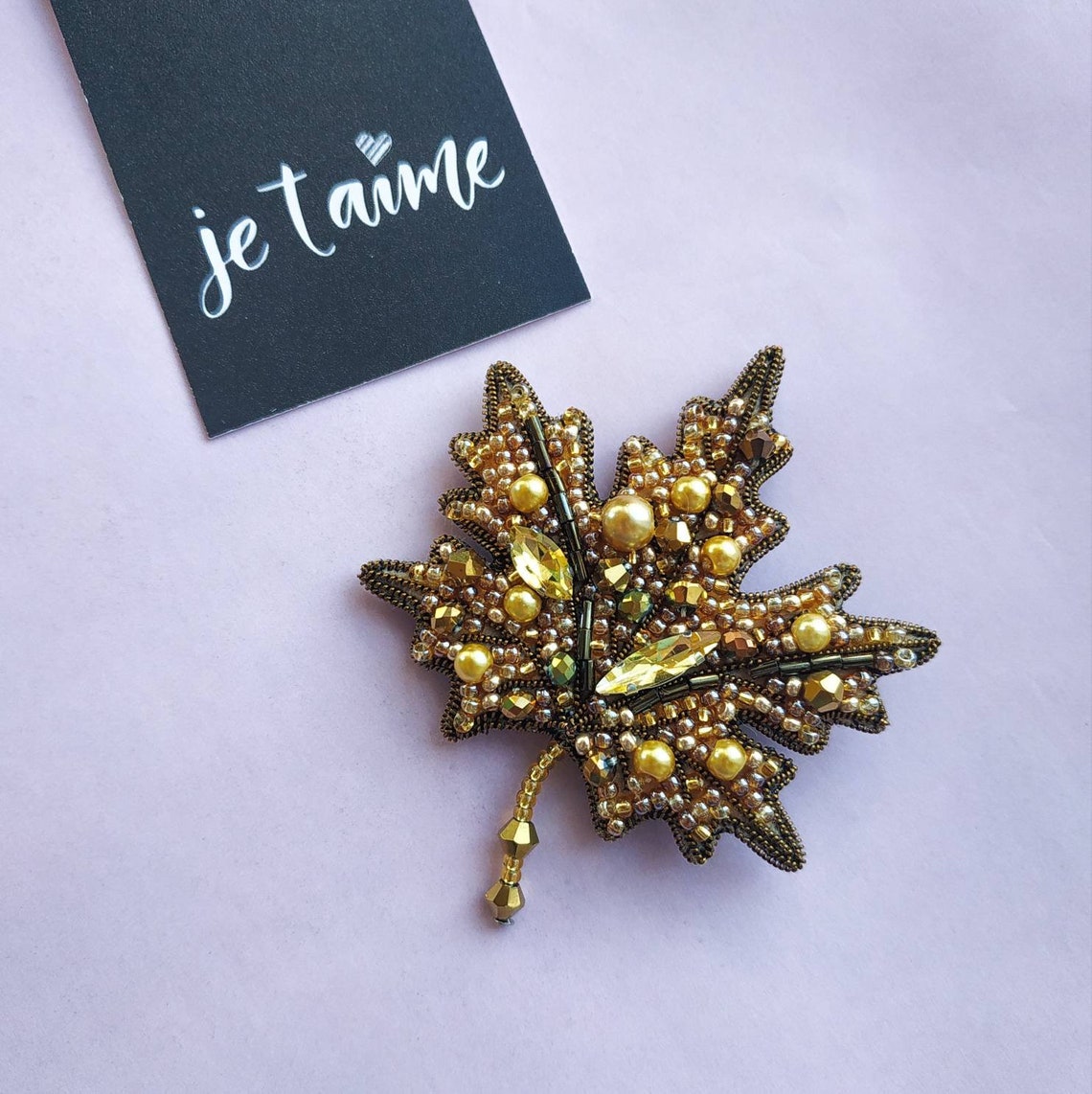 Beaded Maple Leaf Maple Leaf Brooch Autumn Jewelry Yellow - Etsy