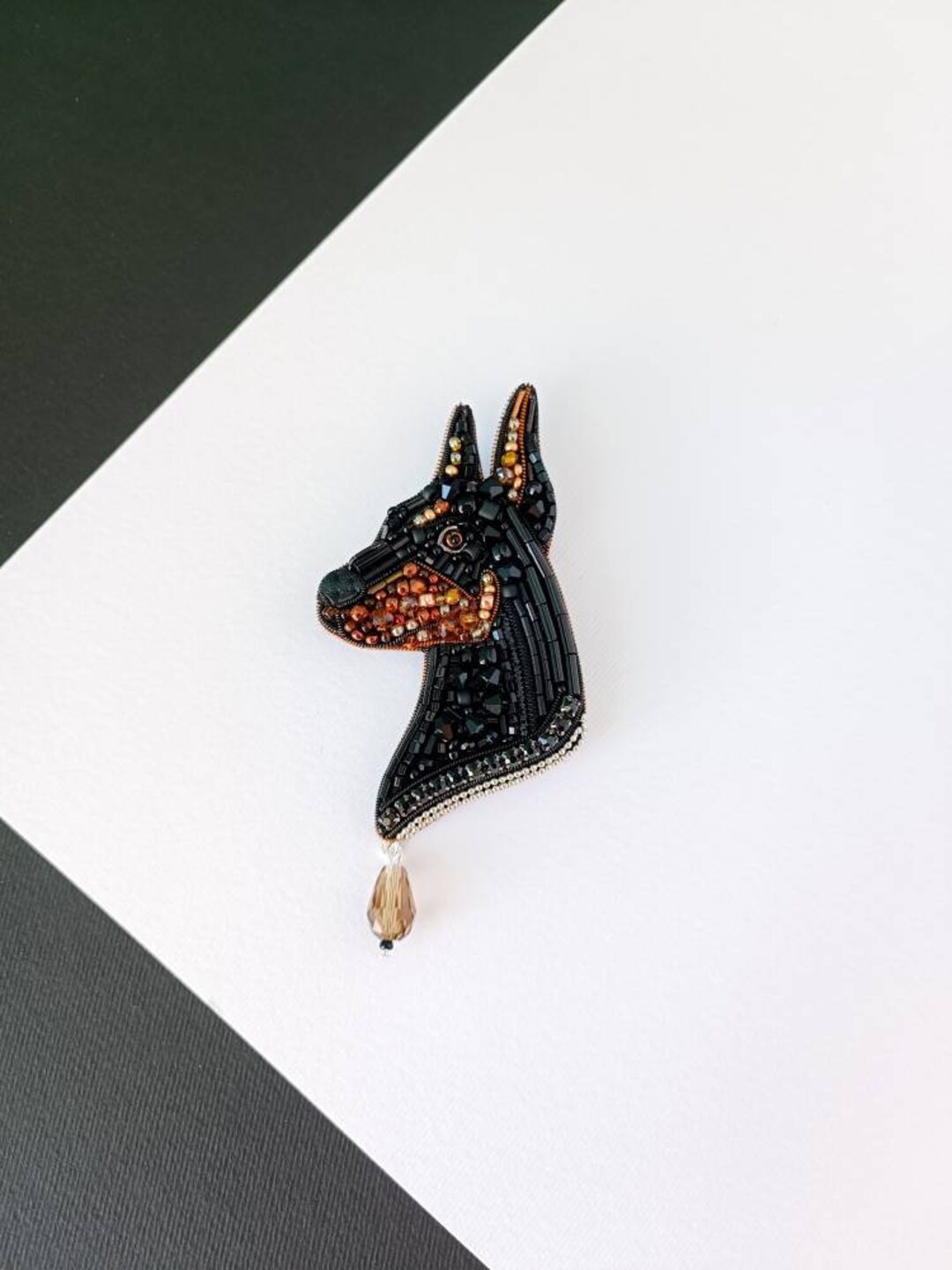 Embroidered Dog Brooch Handmade Beaded Doberman Pin Animal Jewelry Dog ...