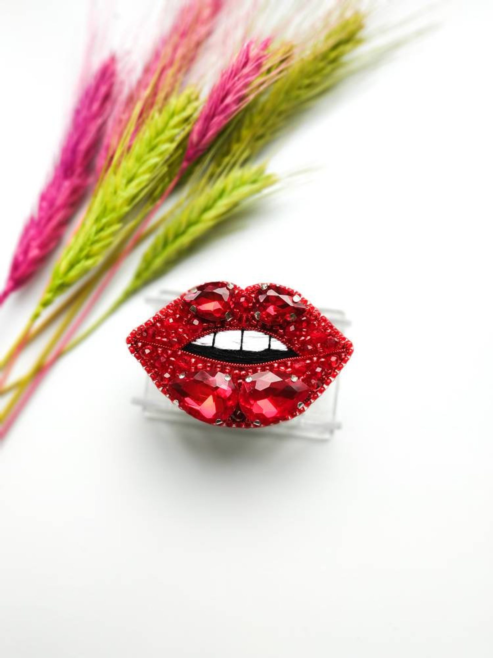 Unique Jewelry Beaded Lips Brooch Embroidered Handmade Pin Gift for Her ...