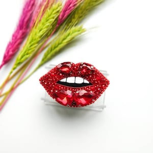 Unique Jewelry Beaded Lips Brooch Embroidered Handmade Pin Gift for Her ...
