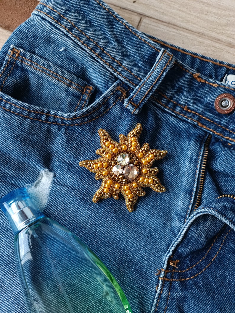 Beaded Sun Brooch Cosmos Jewelry Cosmic Planet Pin Handmade Pin Gift ...