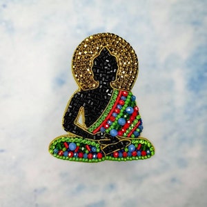 Embroidered Buddha Pin Buddhist Theme Beaded Portrait Brooch - Etsy