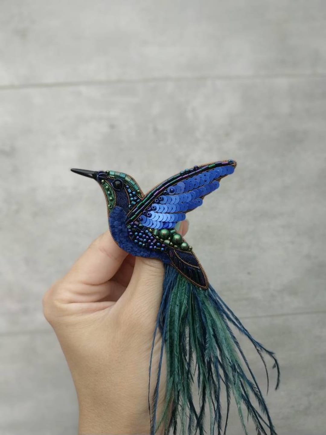 Colibri Handmade Brooch Embroidered Hummingbird Jewelry With Ostrich ...