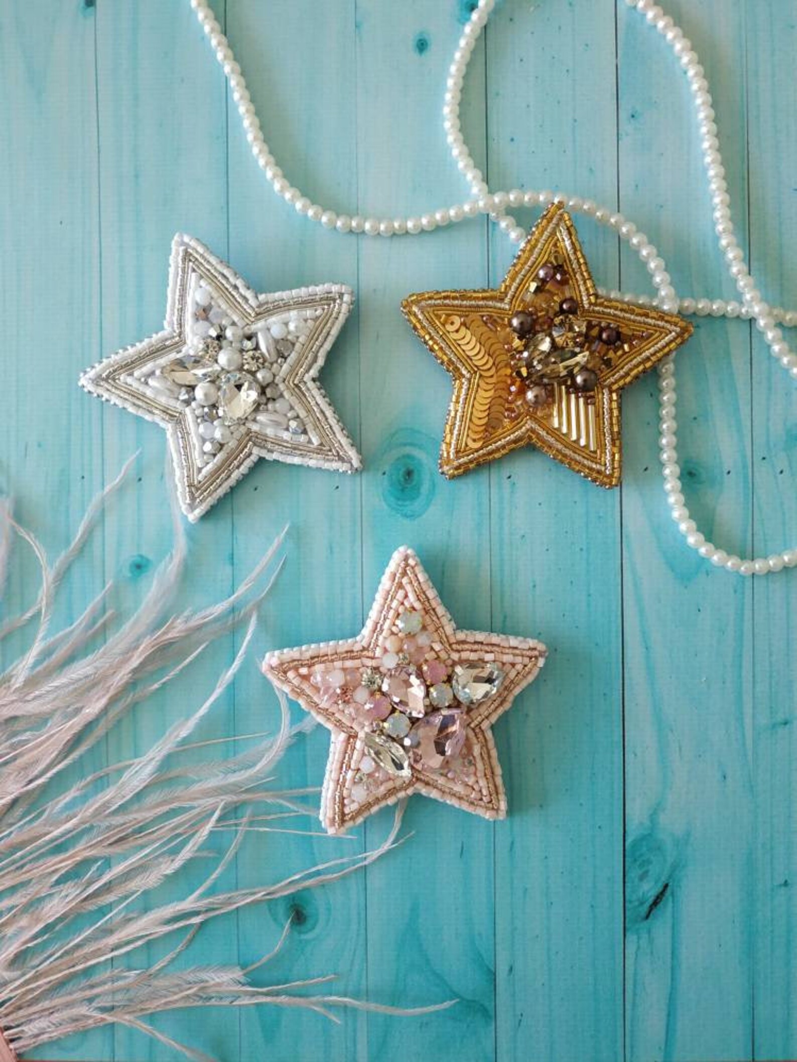 1 Pc Beaded Star Brooch White Star Pin Embroidered Celestial | Etsy