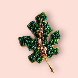 Embroidered Oak Tree Leaf Brooch Green Leaves Jewelry Floral Pin ...