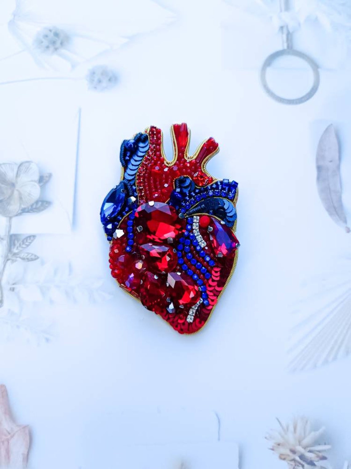 Embroidered Anatomical Heart Brooch Beaded Brooch Gift for Her - Etsy