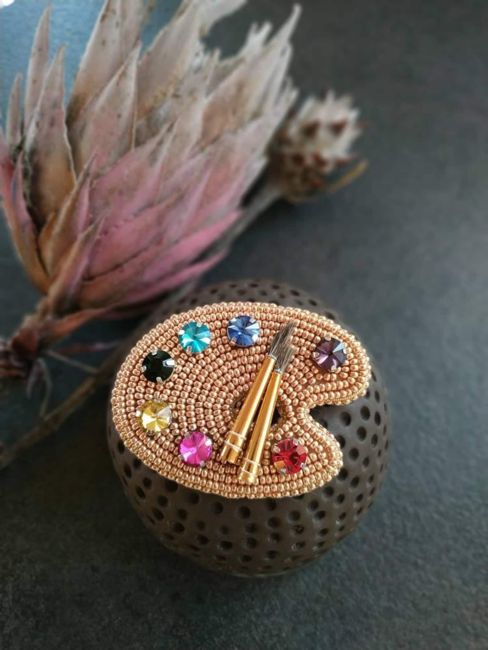Beaded Brooch for Painter Colors Palette Gift for Painter | Etsy