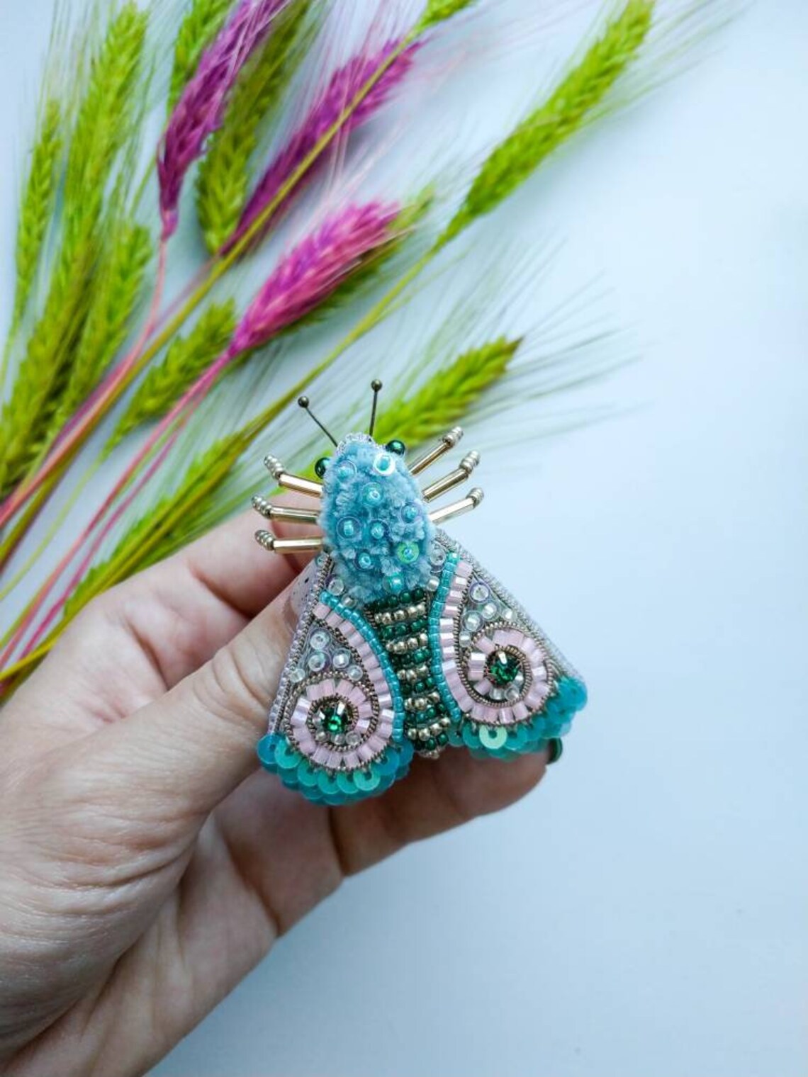 Cicada Brooch Beaded Moth Pin Beetle Jewelry Embroidered - Etsy