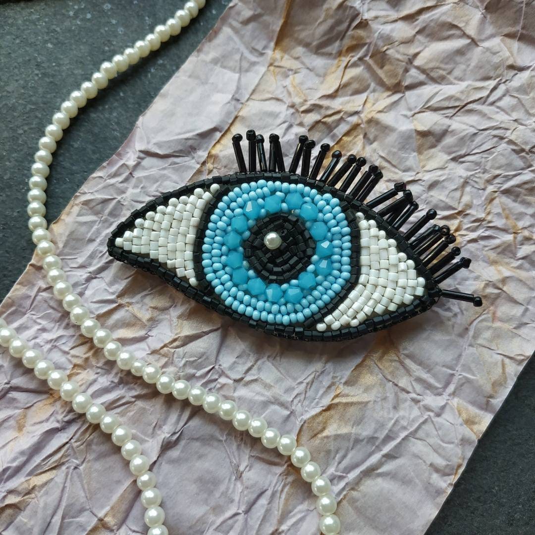 Beaded eye brooch evil eye gift for her embroidered green | Etsy