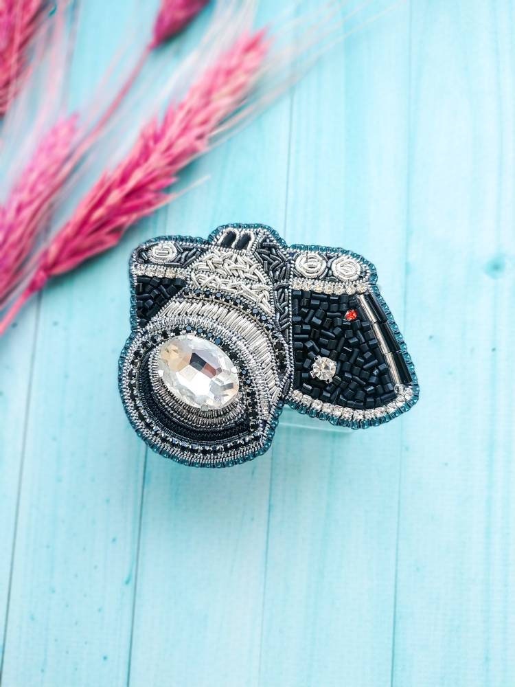 Beaded Camera Brooch Embroidered Photo Camera Pin Photographer - Etsy