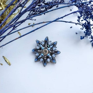 Embroidered Blue Star Pin Beaded Medal Brooch Order Pin Star Jewelry ...