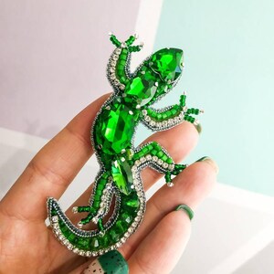 Embroidered Lizard, Beaded Brooch, Beaded Lizard, Crystal Pin, Gift for ...