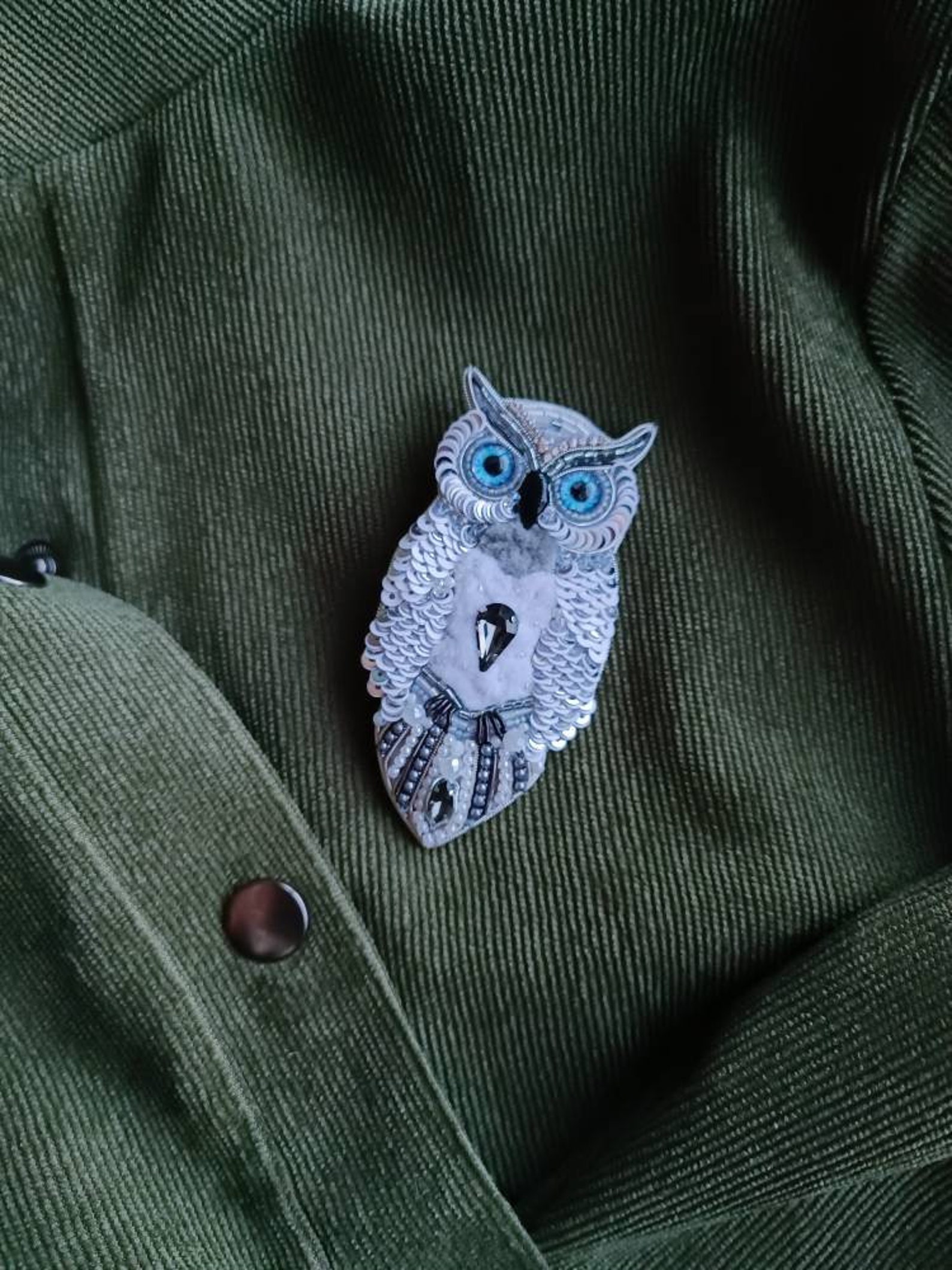 Beaded Owl Pin Embroidered Bird Brooch Handmade Jewelry Unique - Etsy