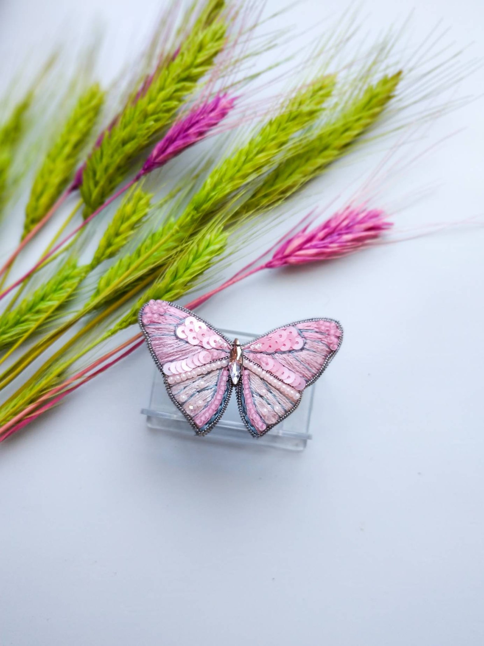 Embroidered Pink Butterfly Brooch Cotton Pin Handmade Jewelry Insect ...