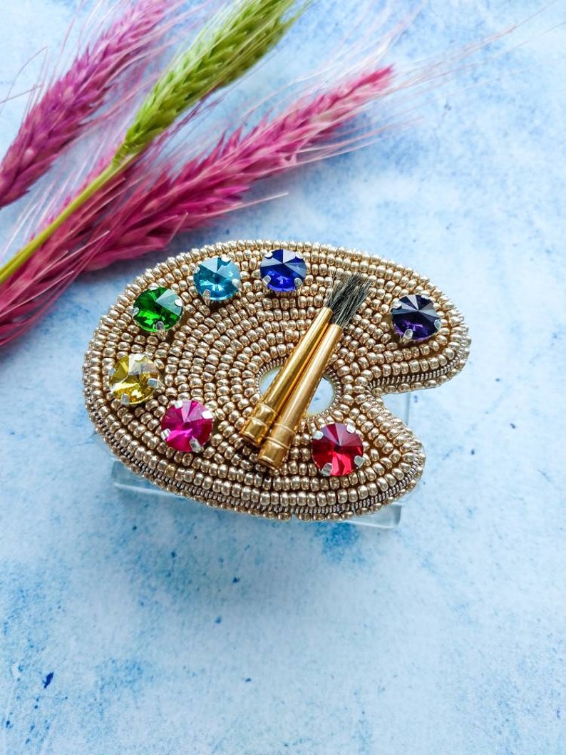 Beaded brooch for painter colors palette gift for painter | Etsy