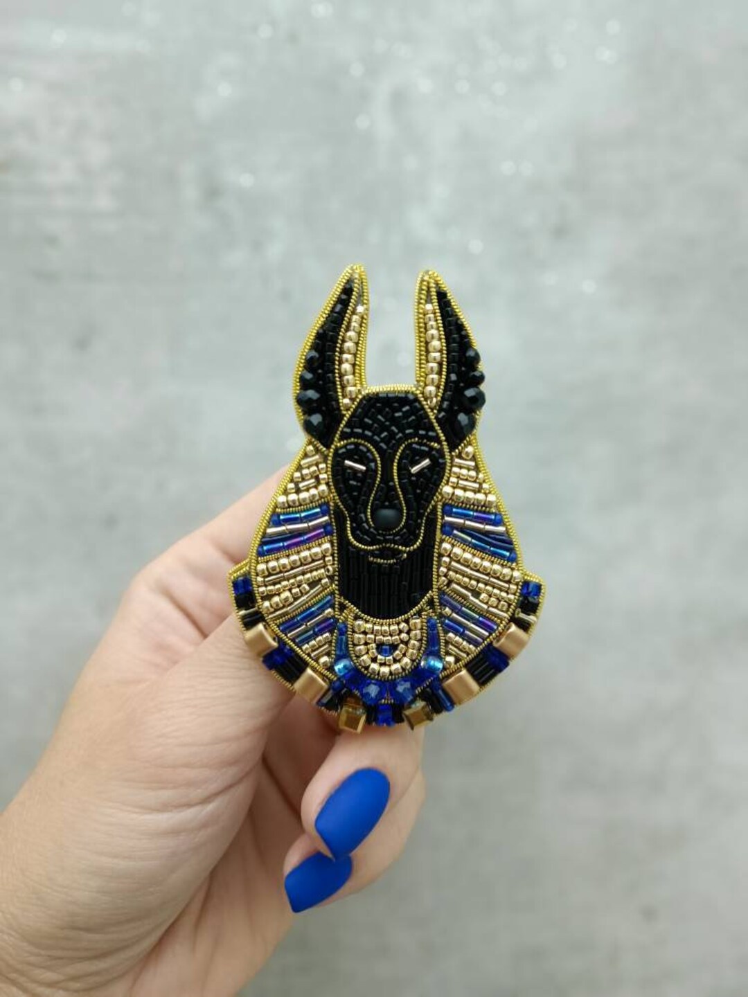 Embroidered Anubis Brooch Egyptian God Pin Beaded Jewelry Egyptian ...