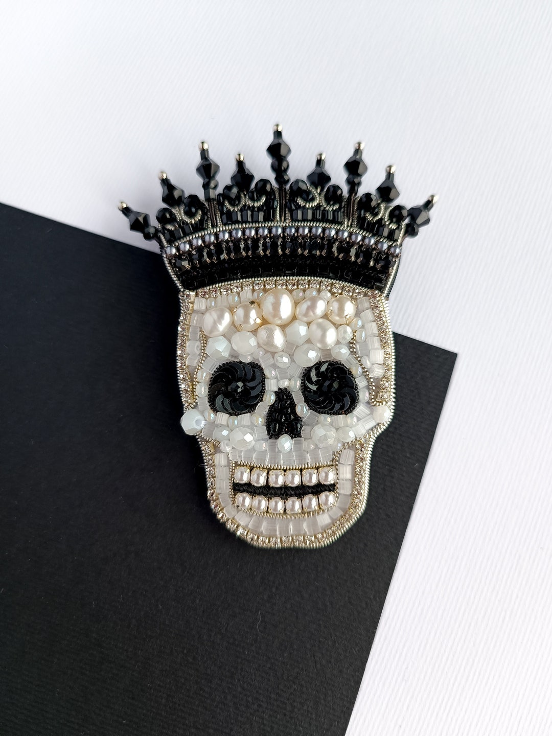 Embroidered Skull Pin Beaded Skull Brooch Handmade In Ukraine Etsy