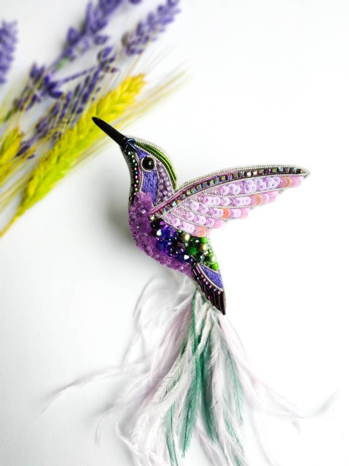 Beaded Hummingbird Brooch Pin Embroidered Gift for Her Bird - Etsy