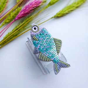 Embroidered Sequins Fish Brooch Beaded Pin Handmade Gift for Her Fish ...