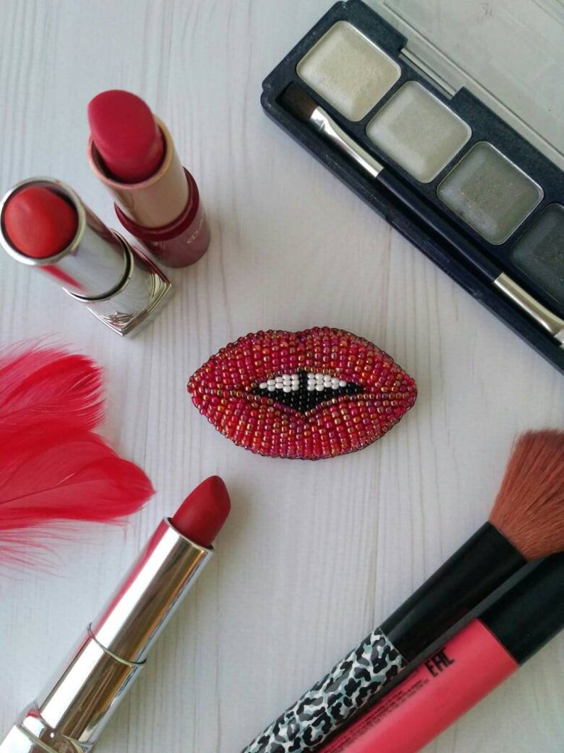 Beaded Lips Brooch Red Lips Pin for Girl Jewelry Beaded - Etsy
