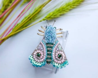 Beaded Butterfly Moth Beetle Brooch Pin Embroidered Brooch | Etsy