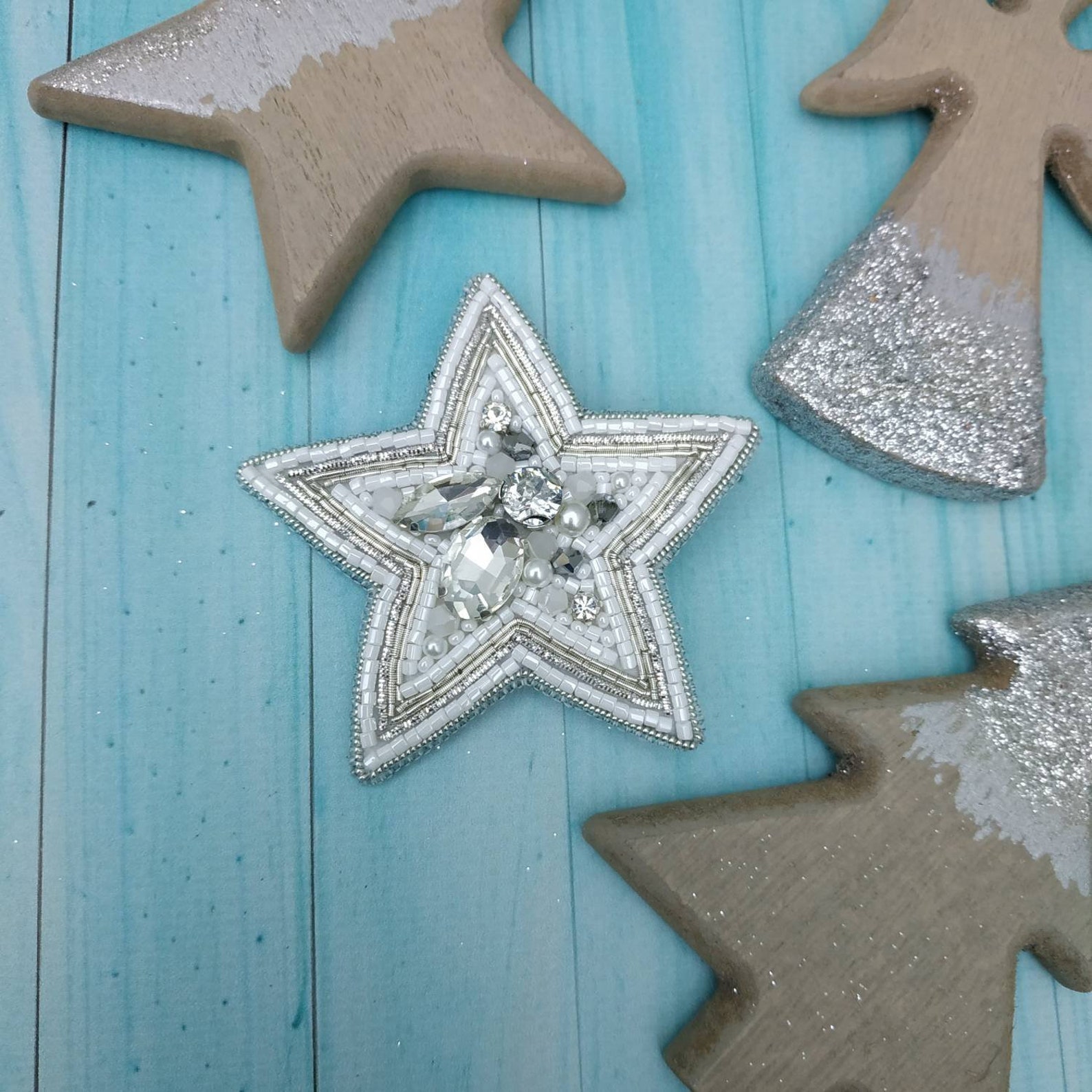 1 Pc Beaded Star Brooch White Star Pin Embroidered Celestial | Etsy