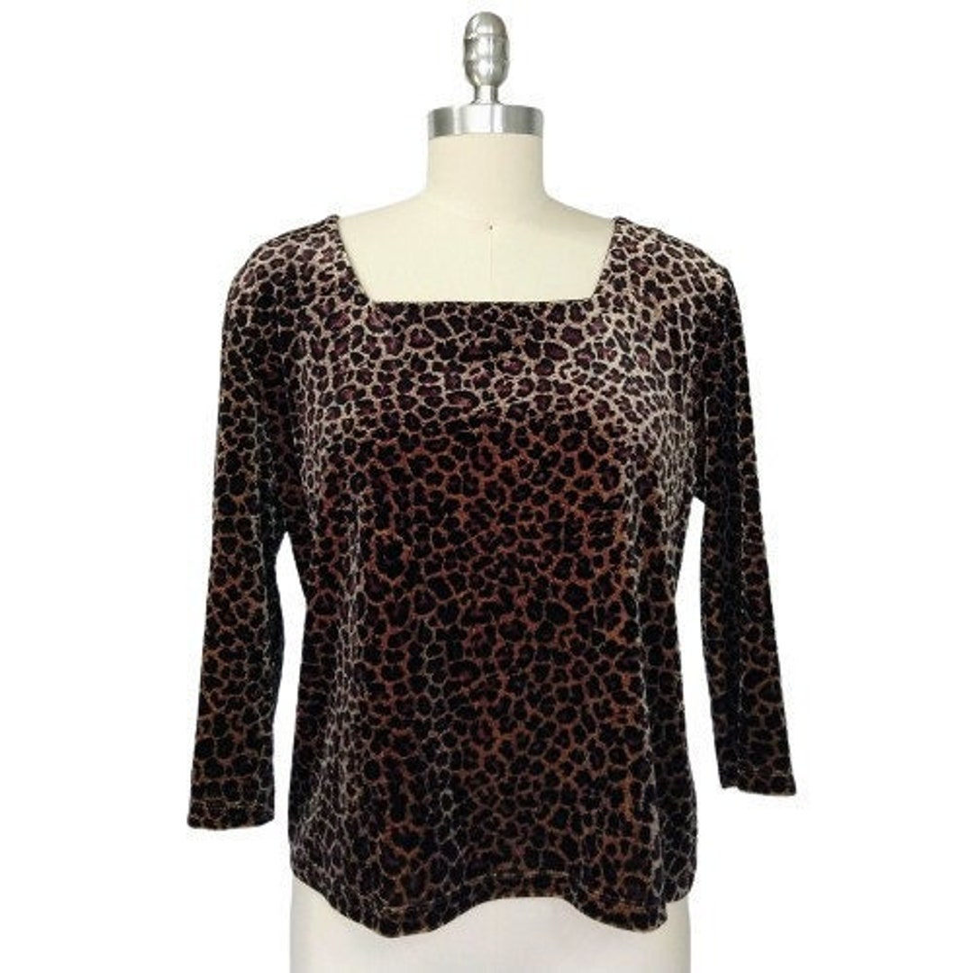 Vintage 90s Y2K Byer California Velvet Square Neck Leopard Print Top ...