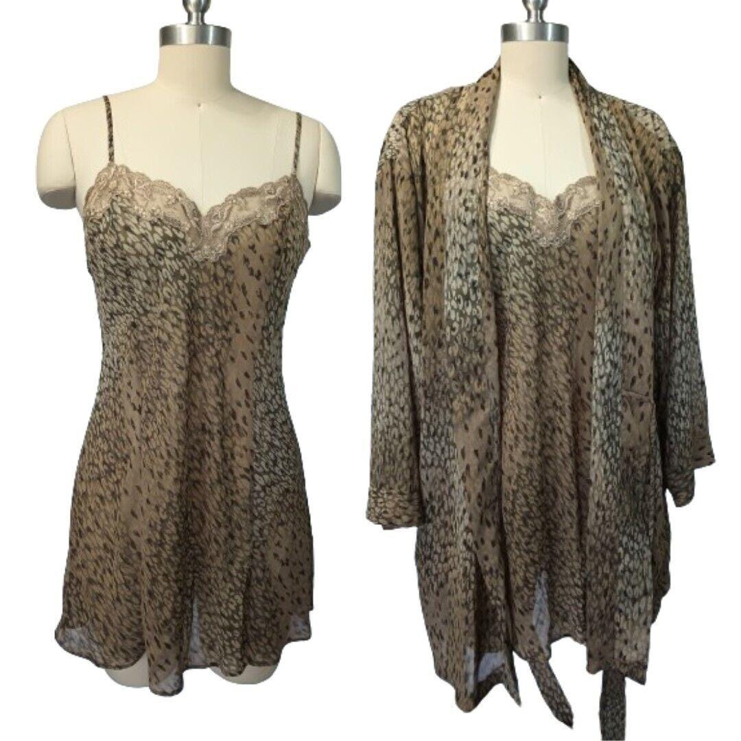 Victorias Secret Vintage Y2K Leopard Robe Slip Dress Peignoir Set Size ...