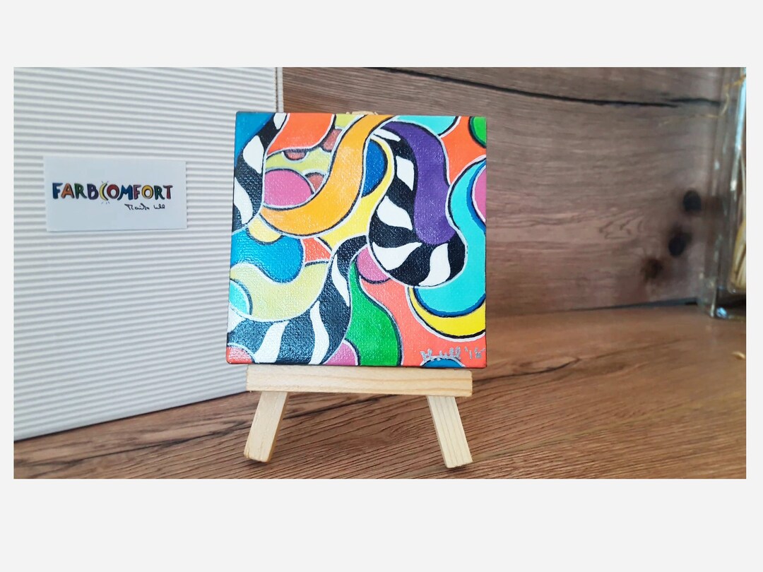 Small Unique Acrylic Pop Art Painting With Easel and Giftbox Abstract ...