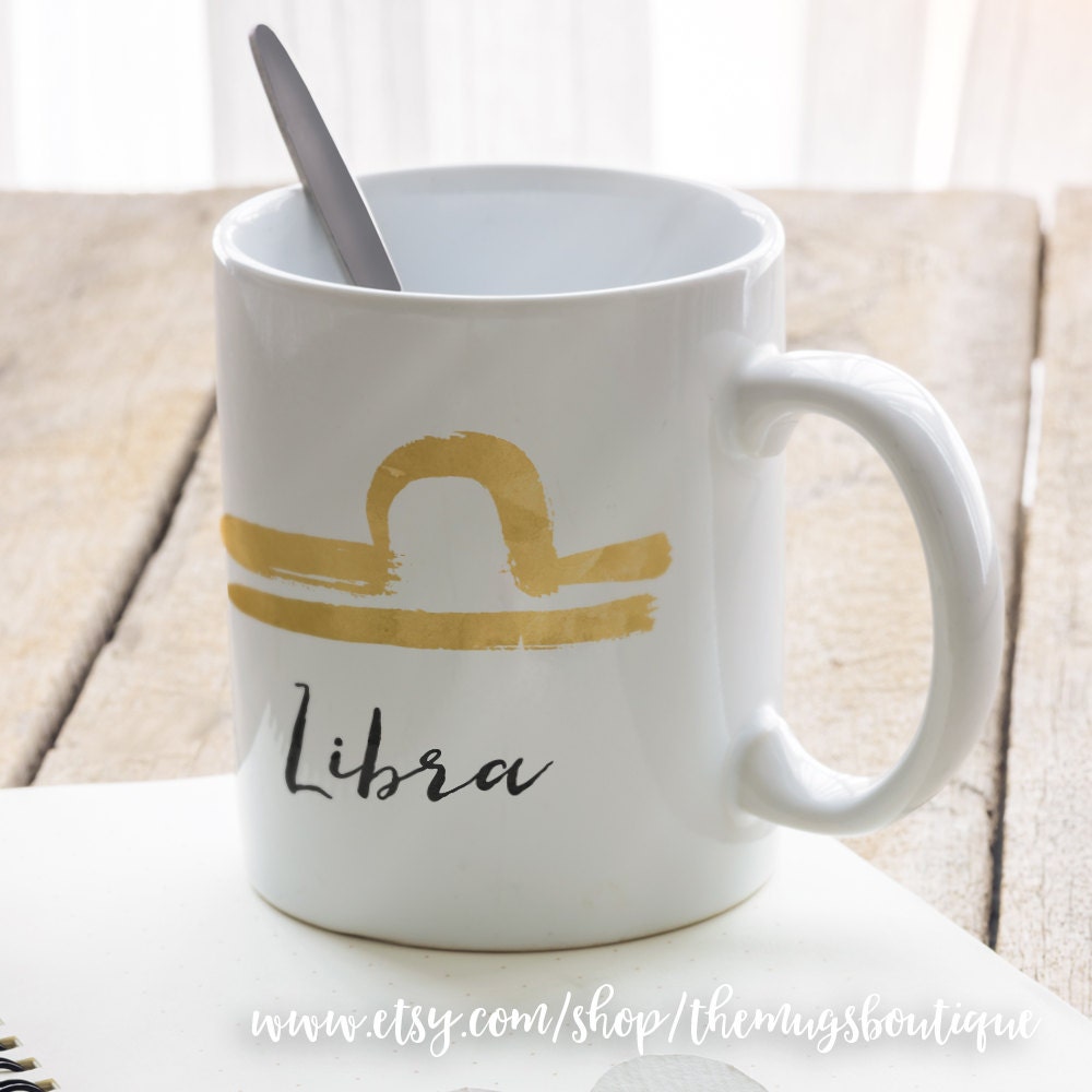 Libra Mug With Brush Painted Zodiac Sign | Etsy