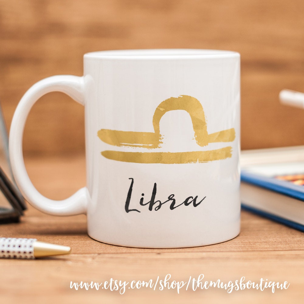 Libra Mug With Brush Painted Zodiac Sign | Etsy