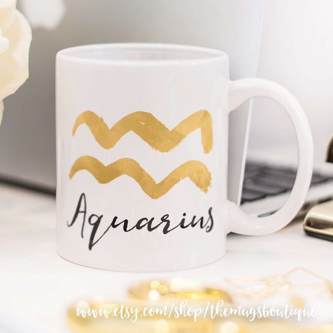 Aquarius Zodiac Mug: Minimalist Astrology Star Sign Ceramic Coffee Cup ...