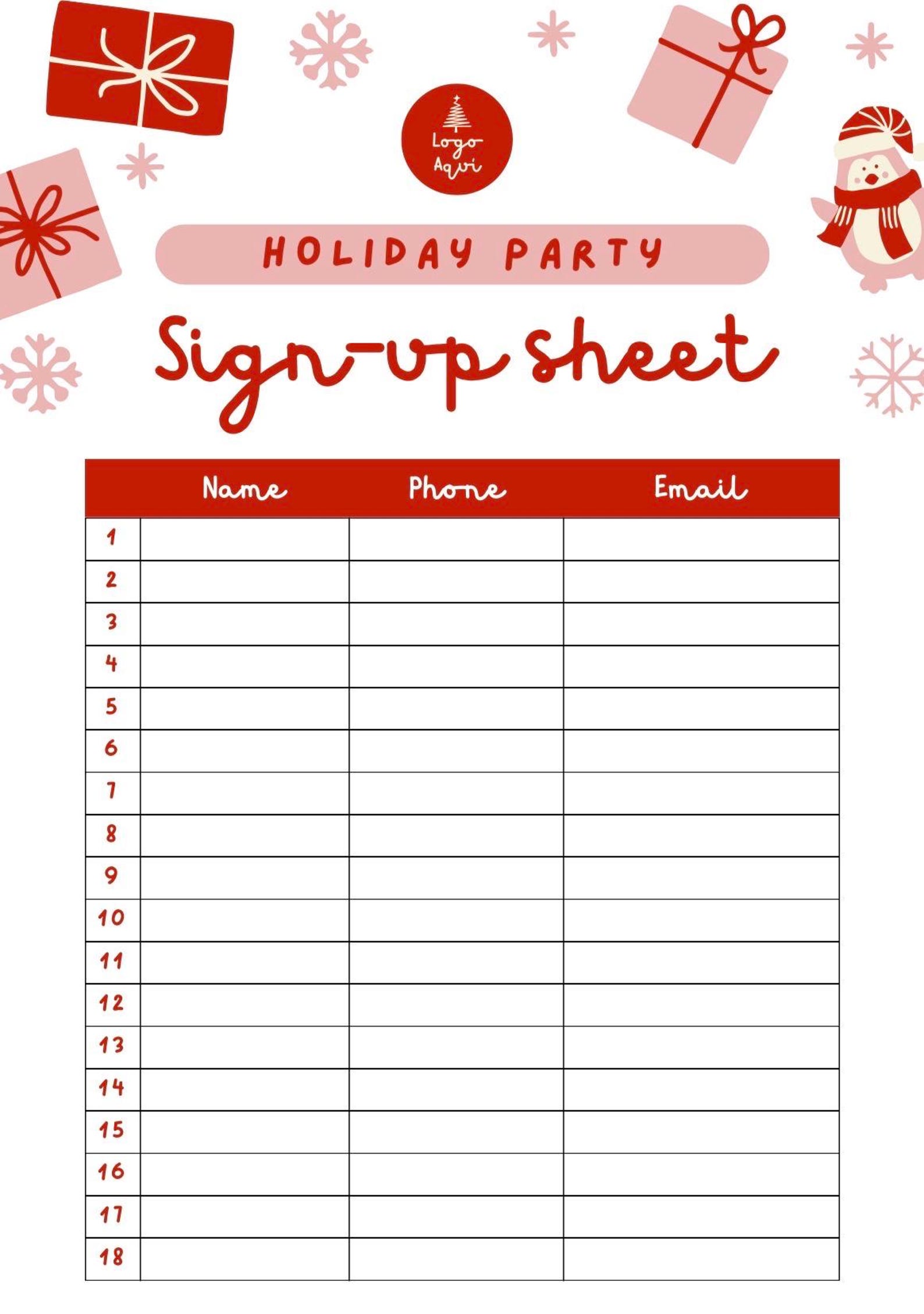 Christmas Sign-up Sheet Printable – Instant Download - Etsy