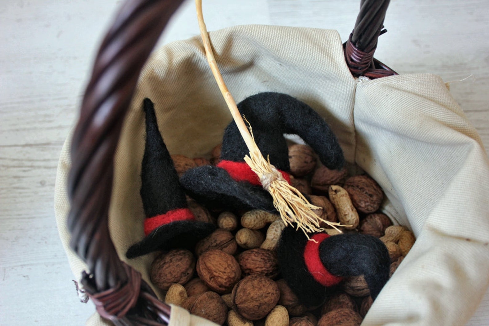 Needle Felted Witch Hat With Broomstick, Halloween Decor - Etsy