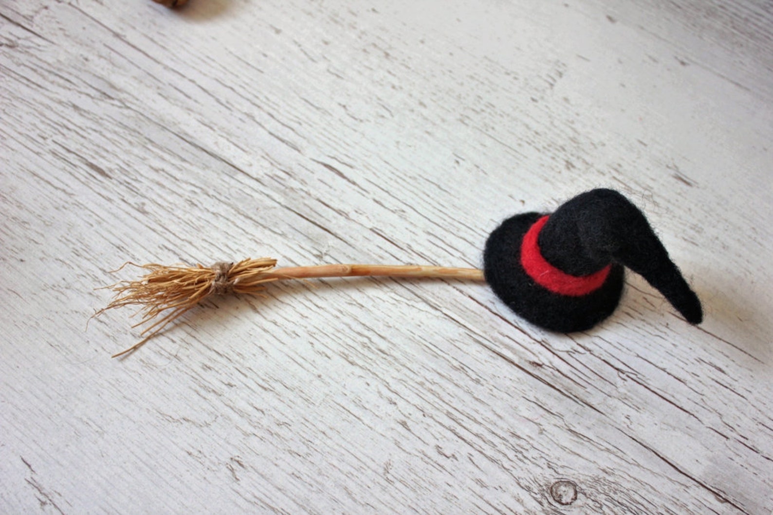 Needle Felted Witch Hat With Broomstick, Halloween Decor - Etsy