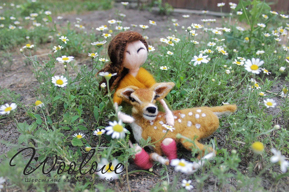 Fairy With a Fawn/needle Felted Fawn/felted Doll/waldorf | Etsy