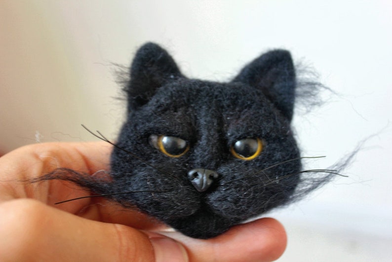 Needle Felted Black Cat Brooch/halloween Cat/halloween | Etsy