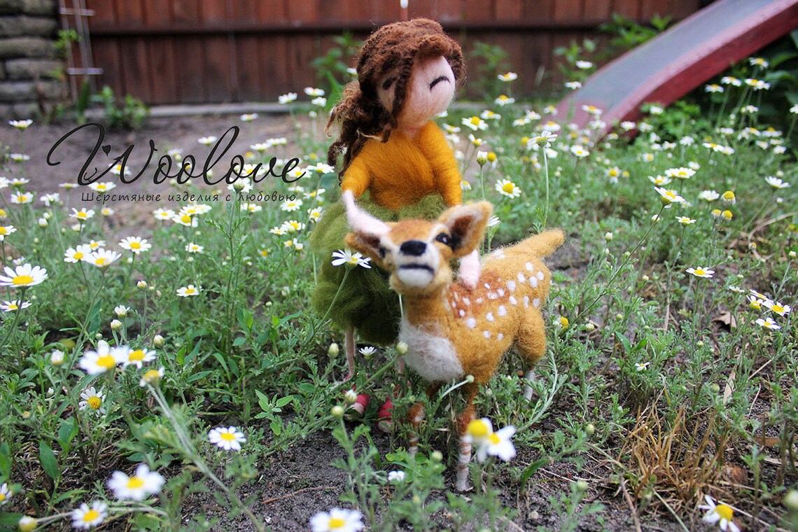 Fairy With a Fawn/needle Felted Fawn/felted Doll/waldorf - Etsy