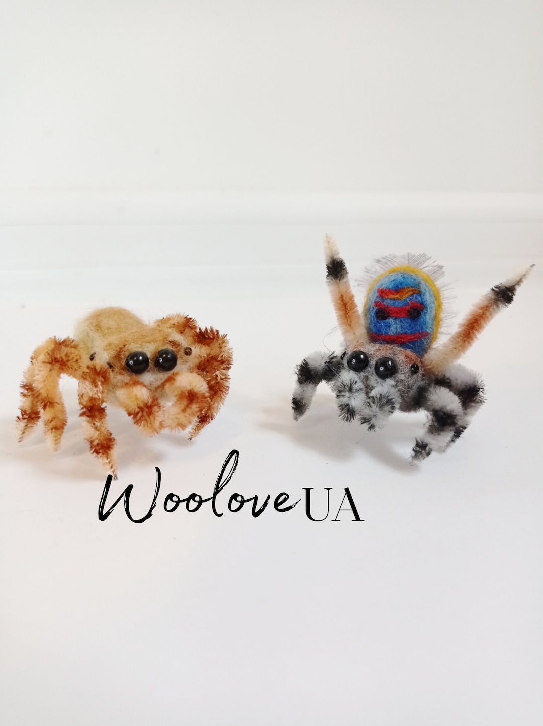 Set of Two Needle Felted Tiny Jumping Spider Female and Male Couple ...