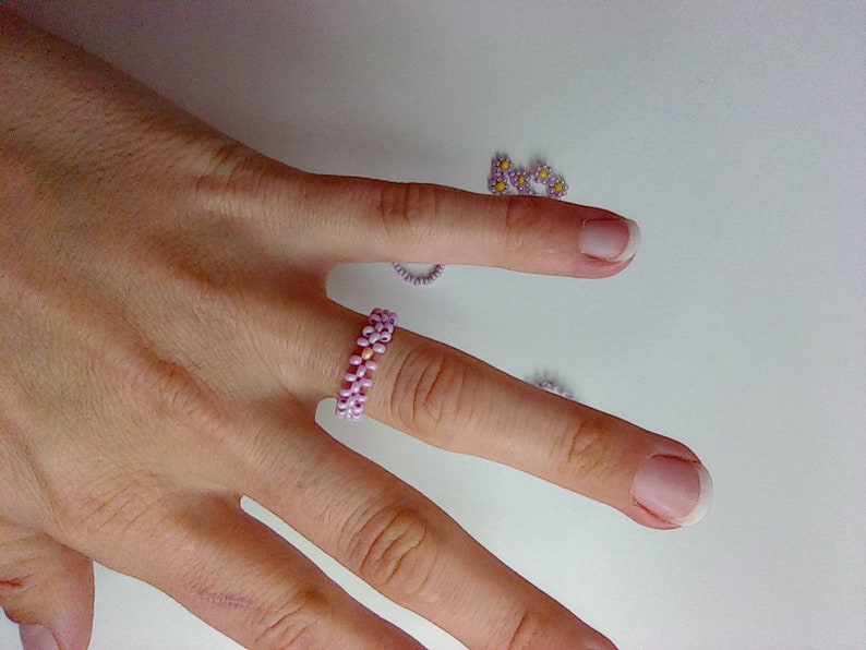 Set of Four Beaded Rings/lavender Rings/daisy Beaded Ring/four in One ...