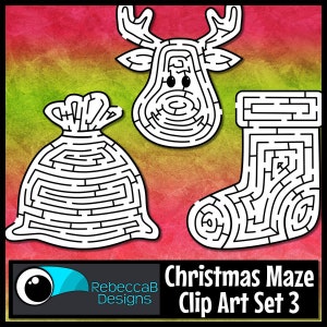 Christmas Maze Clip Art Set 3, Christmas Clip Art, Mazes With Solutions ...