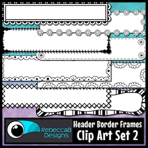Page Header Border Frames Clip Art Set 2, Doodle Page Headers Clip Art ...