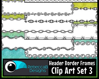 Page Header Border Frames Clip Art Set 2 Doodle Page Headers | Etsy
