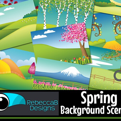 Spring Background Scenes Clip Art Spring Landscape Clip Art | Etsy
