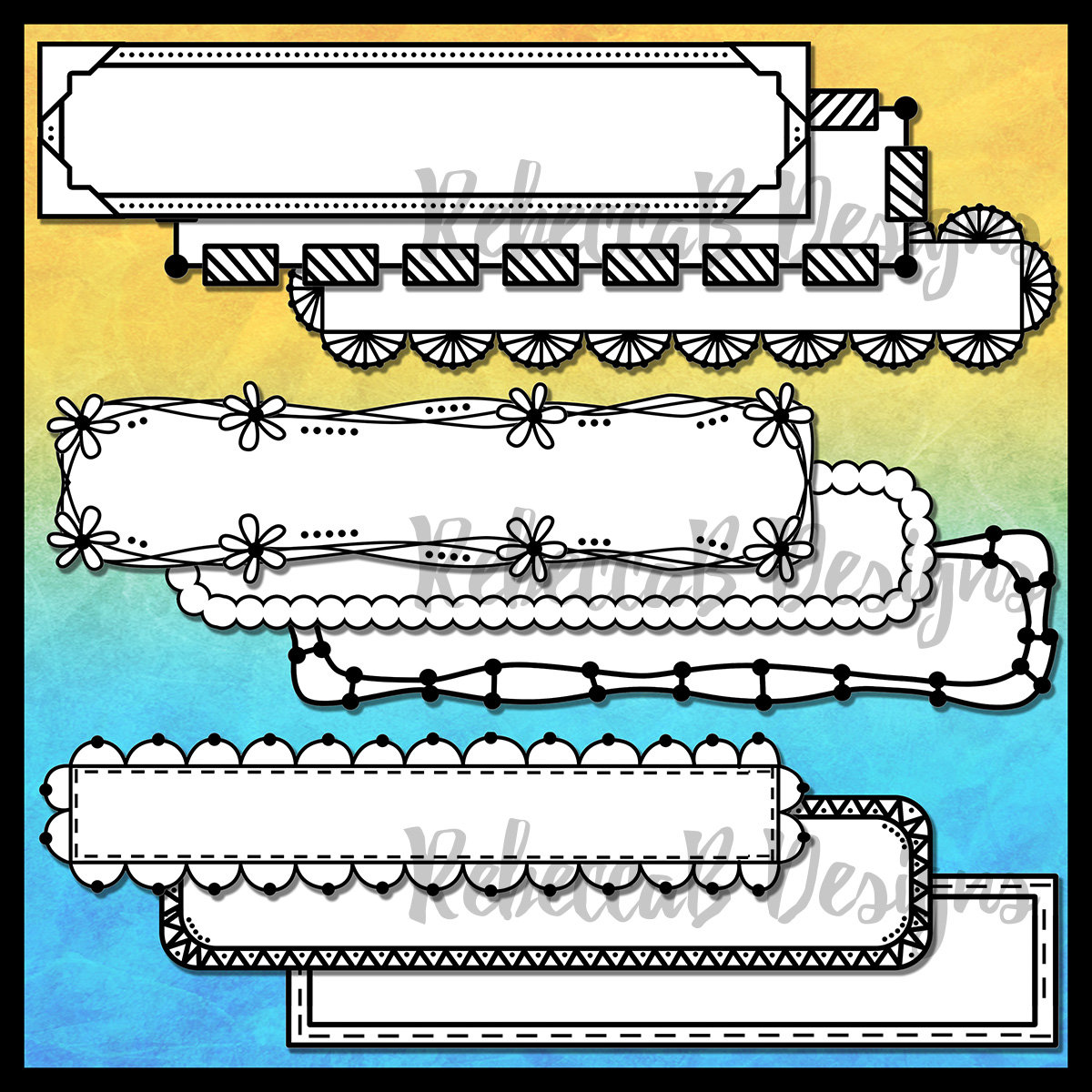 Page Header Border Frames Clip Art Set 1, Doodle Page Headers Clip Art ...