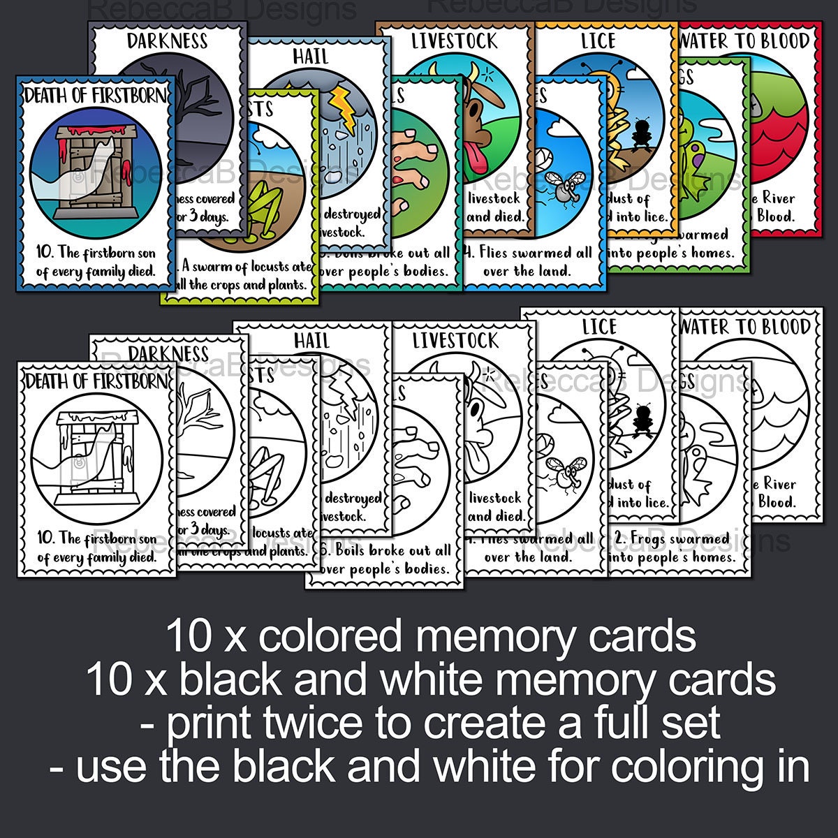 Ten Plagues of Egypt Matching Card Game: Passover Activity (digital ...