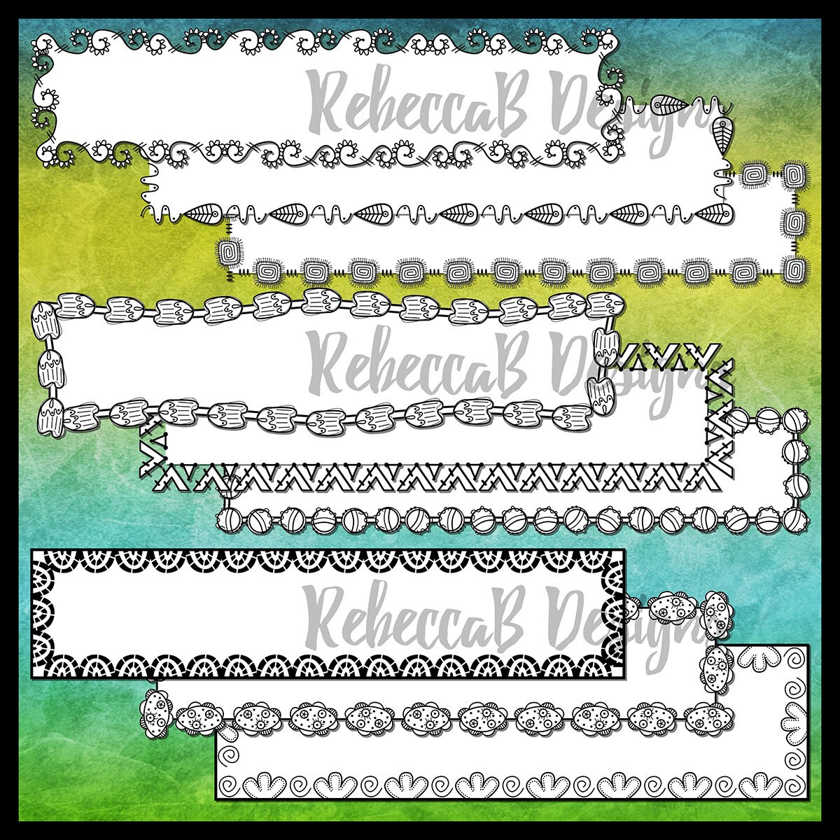 Page Header Border Frames Clip Art Set 3, Doodle Page Headers Clip Art ...