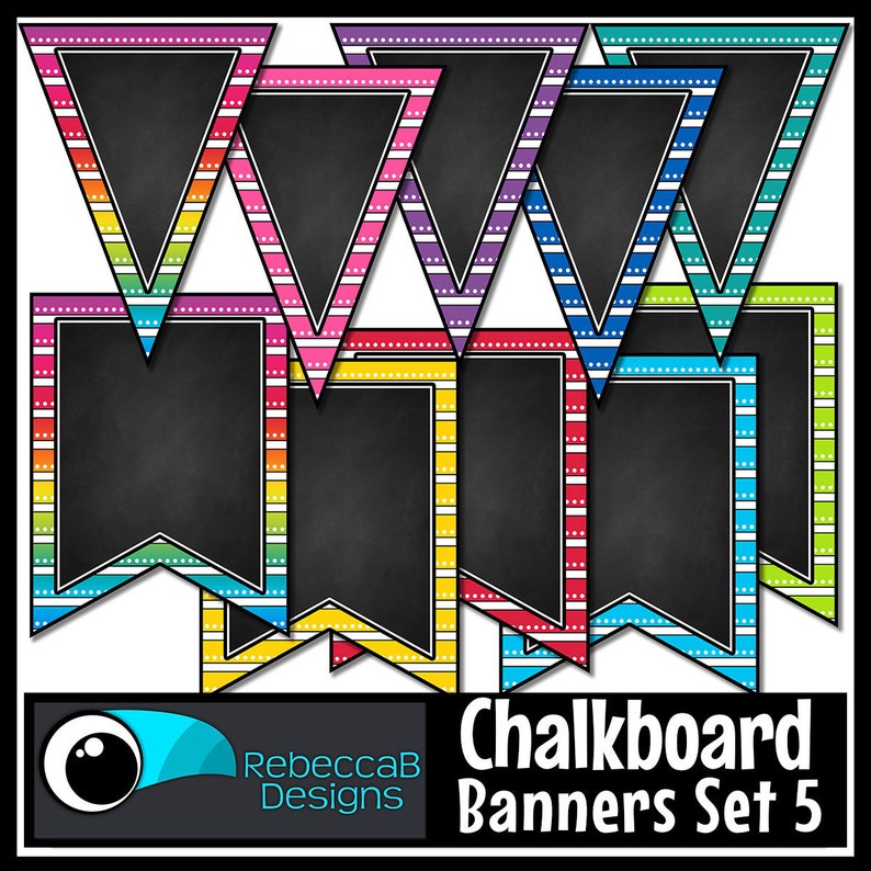 Chalkboard Bunting Pennant Banners Clip Art Set 5, Chalkboard Clip Art ...